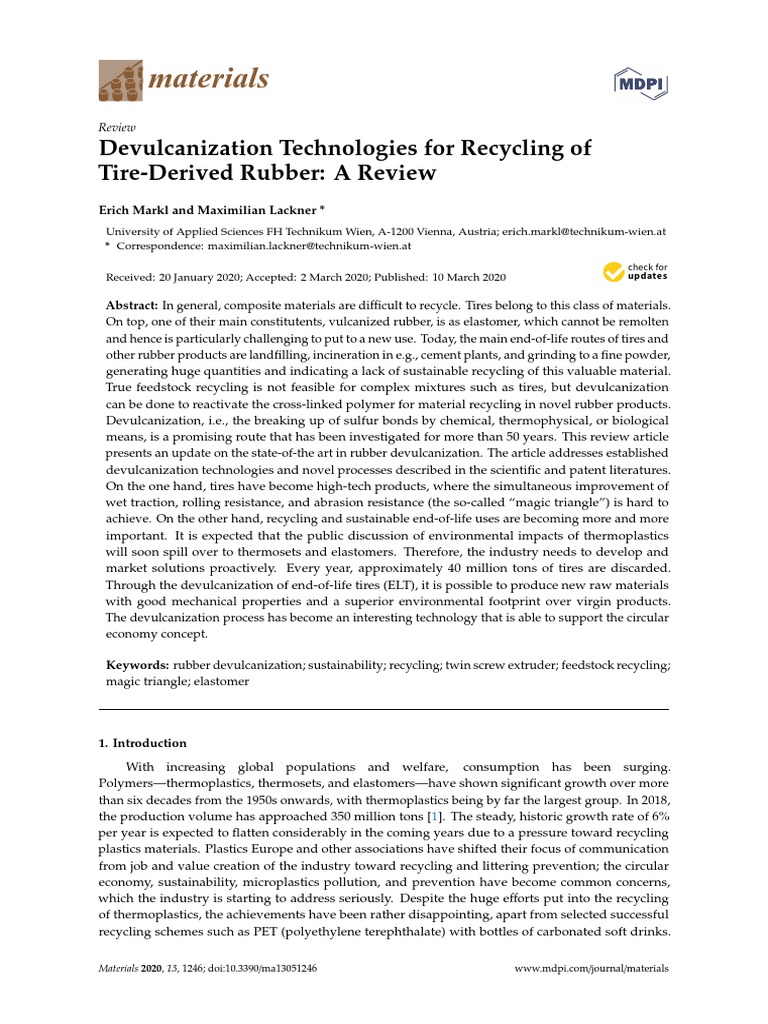 Materials: Devulcanization Technologies For Recycling of Tire-Derived ...