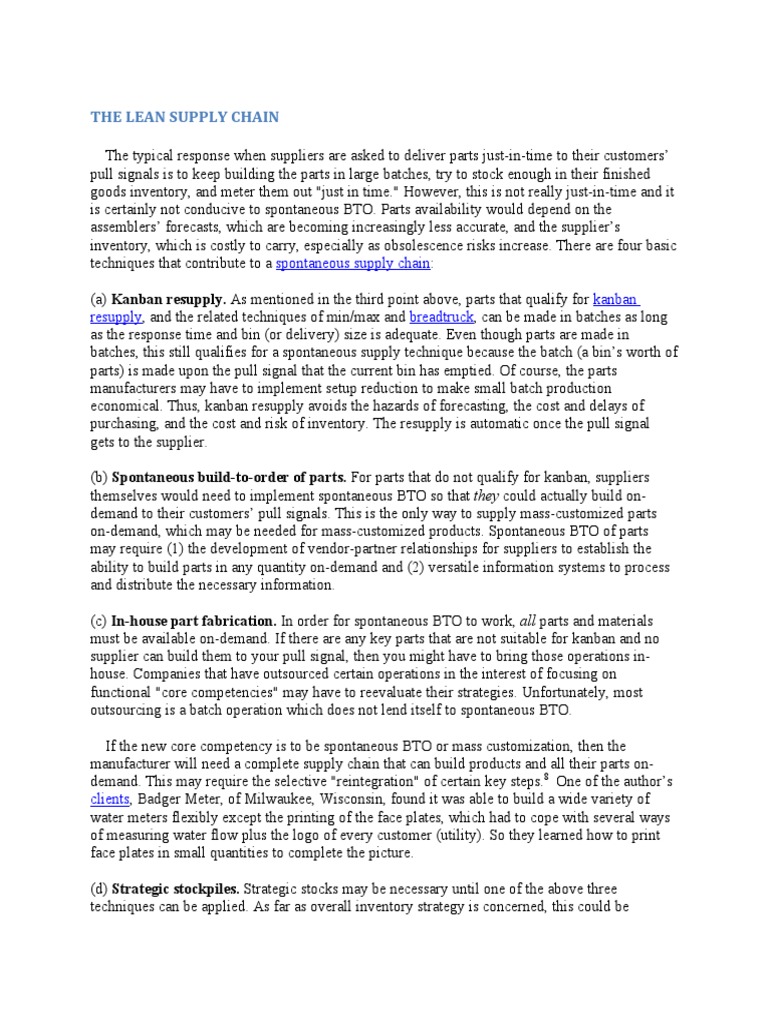 The Lean Supply Chain | PDF | Business | Lean Manufacturing
