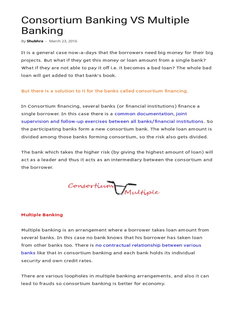 Consortium Banking VS Multiple Banking | PDF | Finance & Money Management