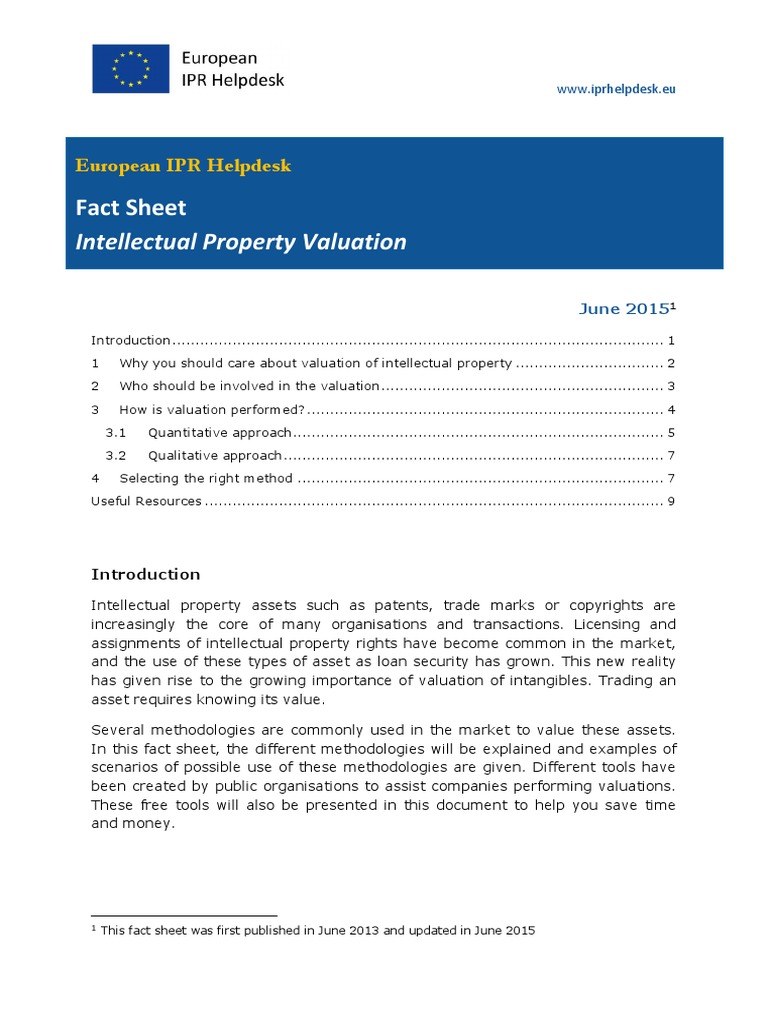 Fact Sheet IP Valuation PDF | PDF | Valuation (Finance) | Business