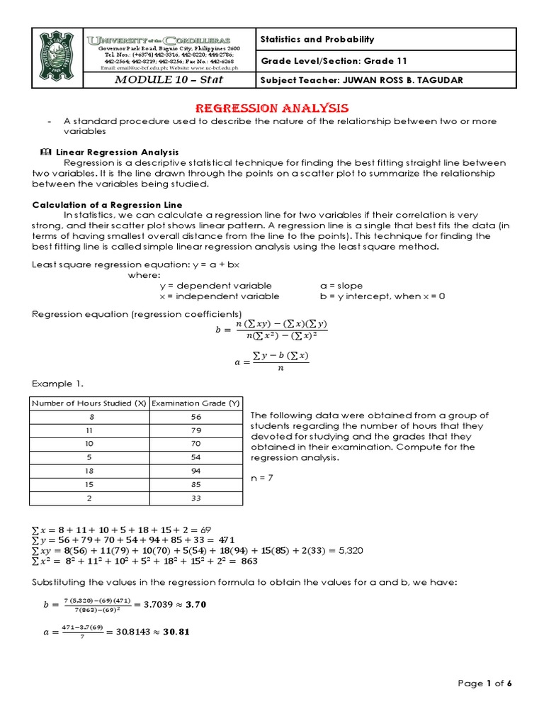 Module 10 - STAT PDF | PDF | Regression Analysis | Linear Regression