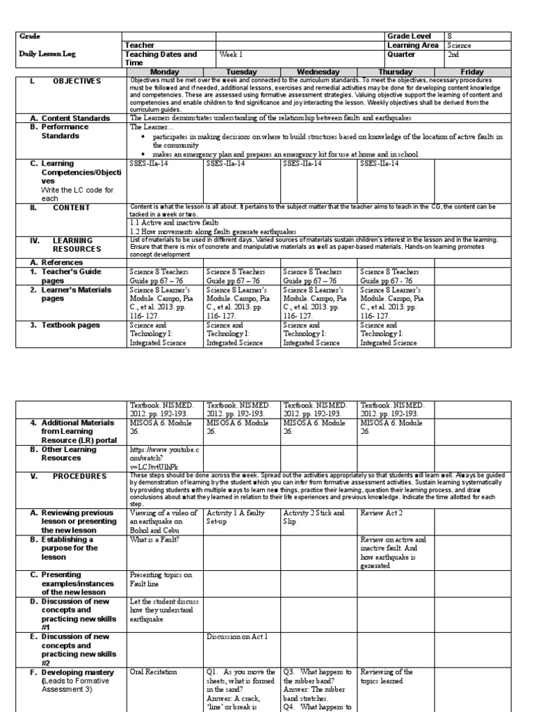 Grade 8 DLL | PDF | Teachers | Learning