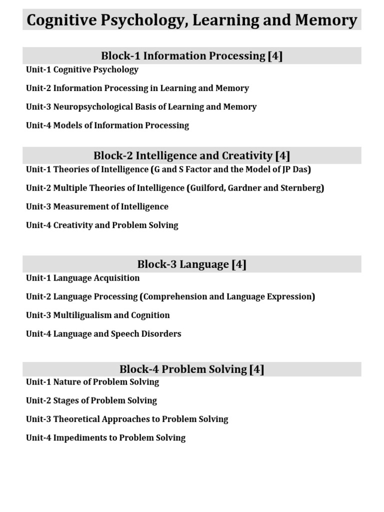 Cognitive Psychology, Learning and Memory PDF | PDF | Cognitive ...