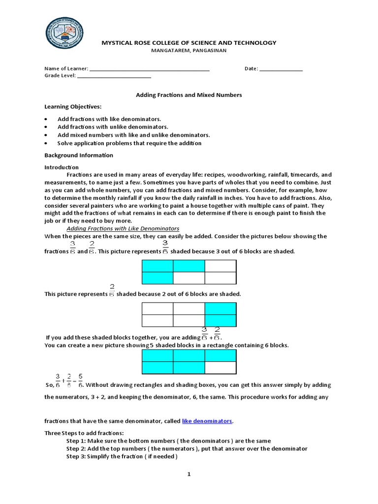 Math 6 Lesson 1 | Download Free PDF | Fraction (Mathematics ...