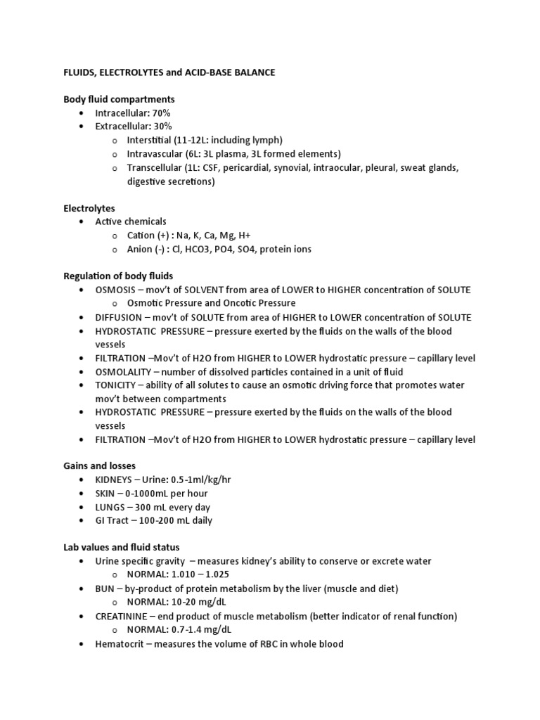 Fluids and Electrolytes, Acid-Base Imbalances | PDF | Shock ...