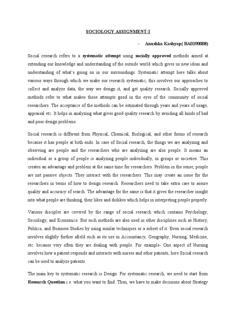Sociology Assignment - I | PDF | Social Research | Experiment