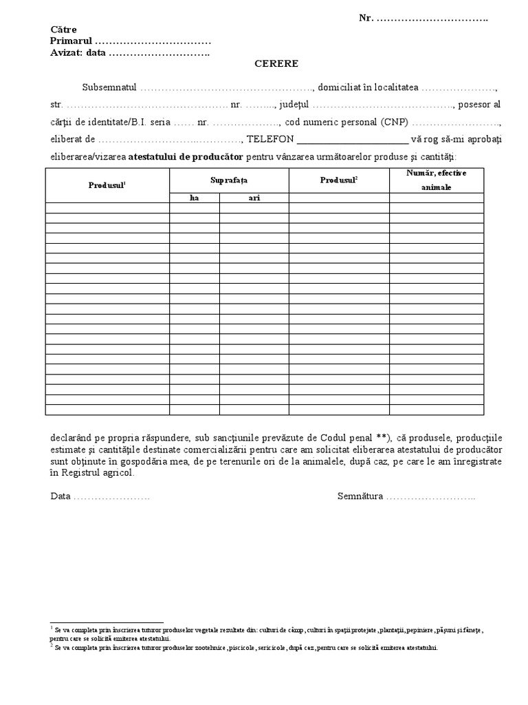Cerere Eliberare Atestat Producator | PDF