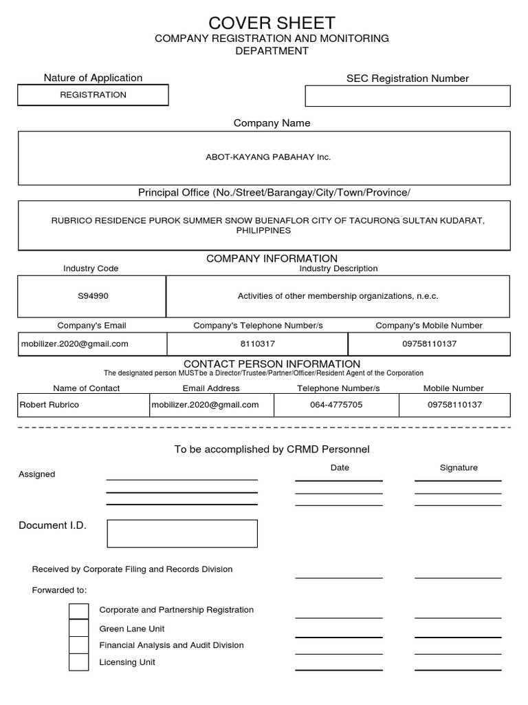 Cover Sheet Download