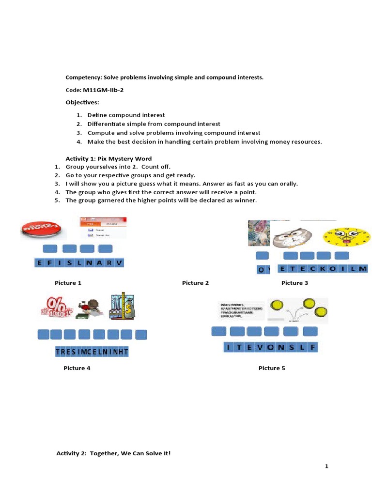 Competency: Solve Problems Involving Simple and Compound Interests ...