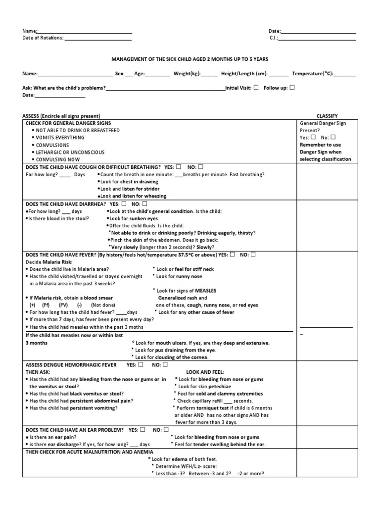 IMCI Patient Assessment Form | PDF | Malnutrition | Breastfeeding