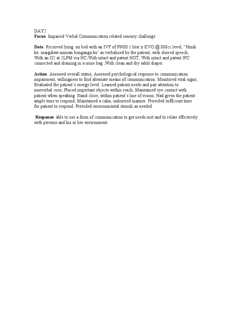 Focus: Impaired Verbal Communication Related Sensory Challenge Data ...