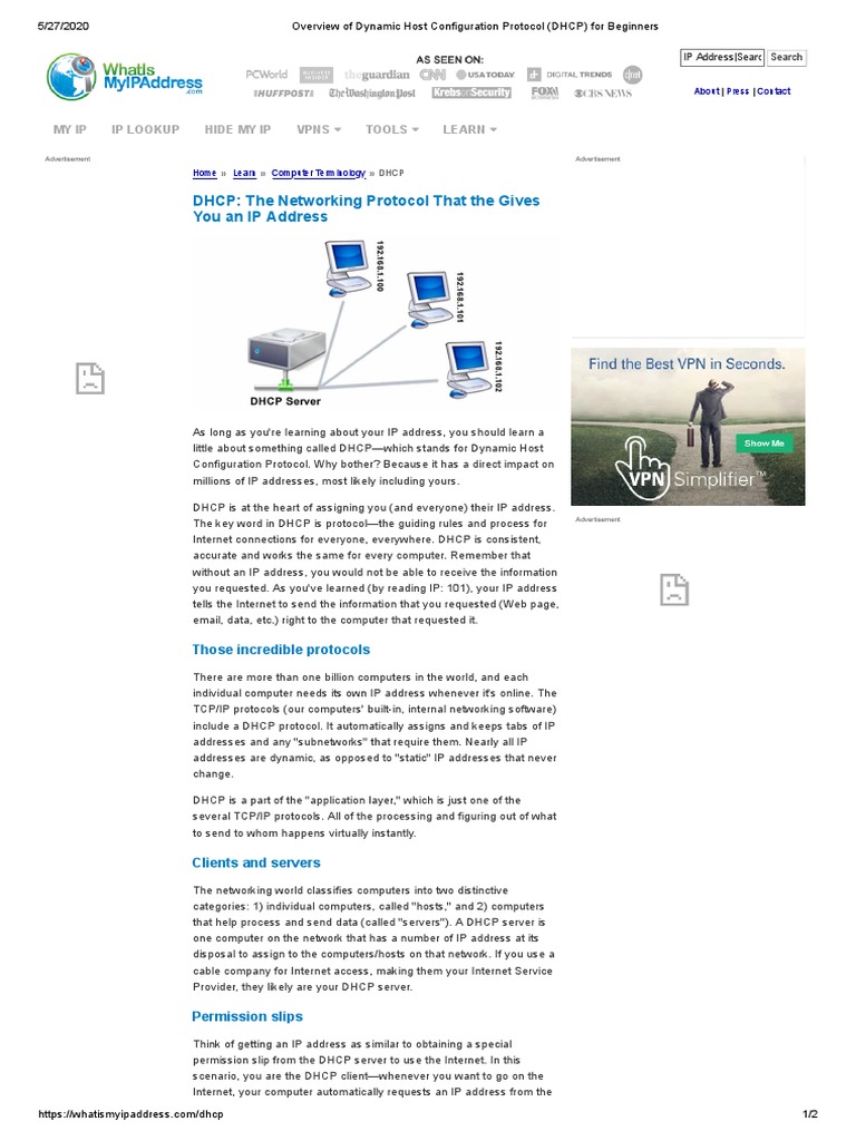 Overview Of Dynamic Host Configuration Protocol Dhcp For Beginners Pdf Ip Address
