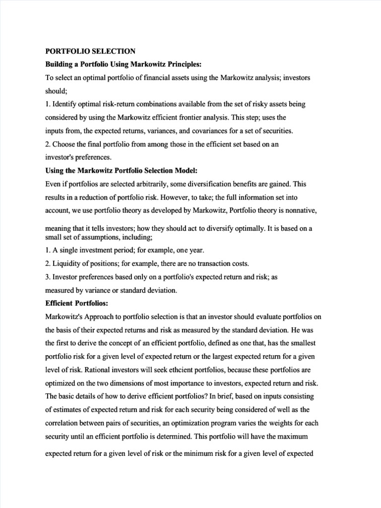 Optimal Portfolio Selection Using Markowitz | PDF | Diversification ...