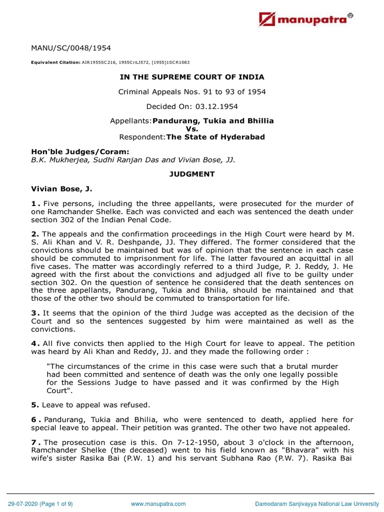 B.K. Mukherjea, Sudhi Ranjan Das and Vivian Bose, JJ | PDF | Sentence ...