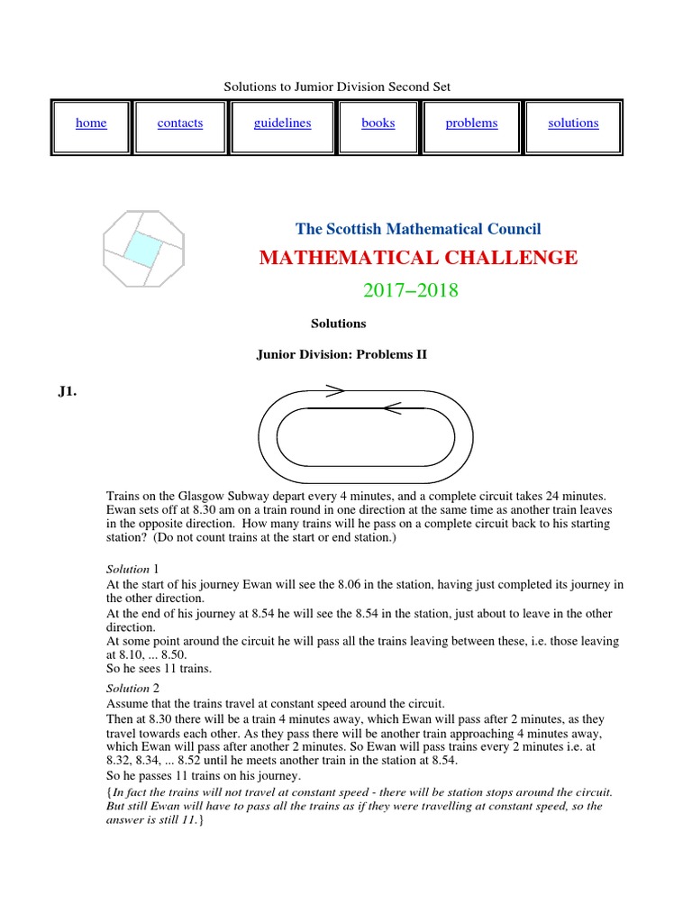 Mathematical Challenge - Junior - Round 2 - Solutions (2017-18 ...