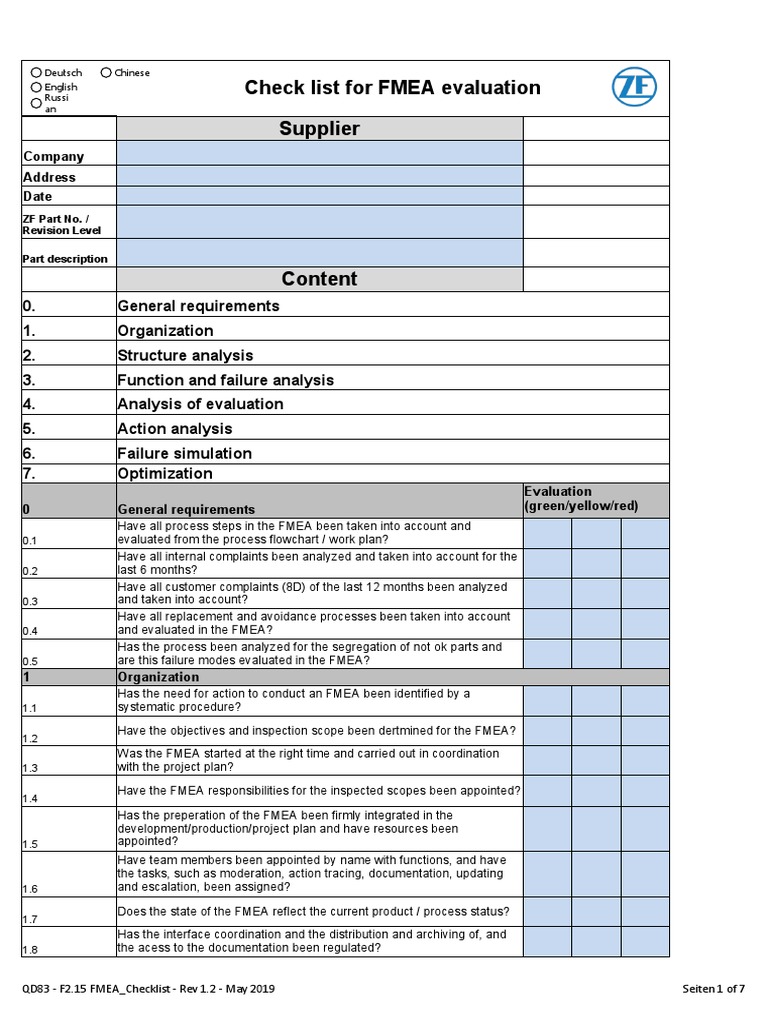Check List For FMEA Evaluation Supplier | PDF | Systems Engineering ...