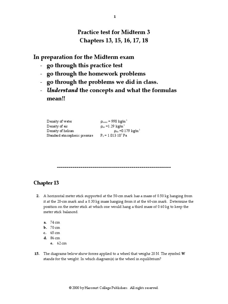 Practice Test For Midterm 3 Chapters 13, 15, 16, 17, 18 in Preparation ... Practice Test For Midterm 3 Chapters 13, 15, 16, 17, 18 in Preparation ...