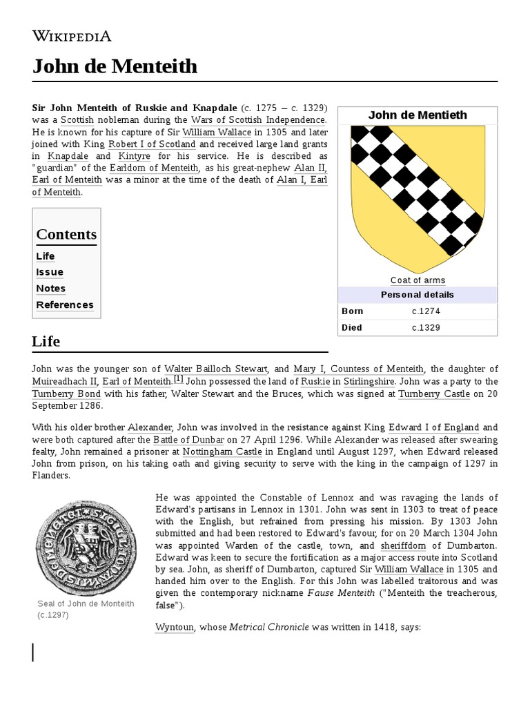 John de Menteith | PDF | Stuart Scotland | Medieval Scotland