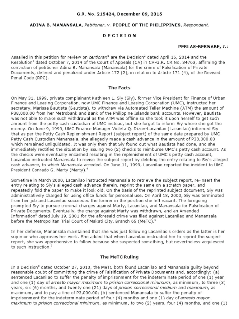 Manansala VS People | PDF | Judgment (Law) | Falsifiability