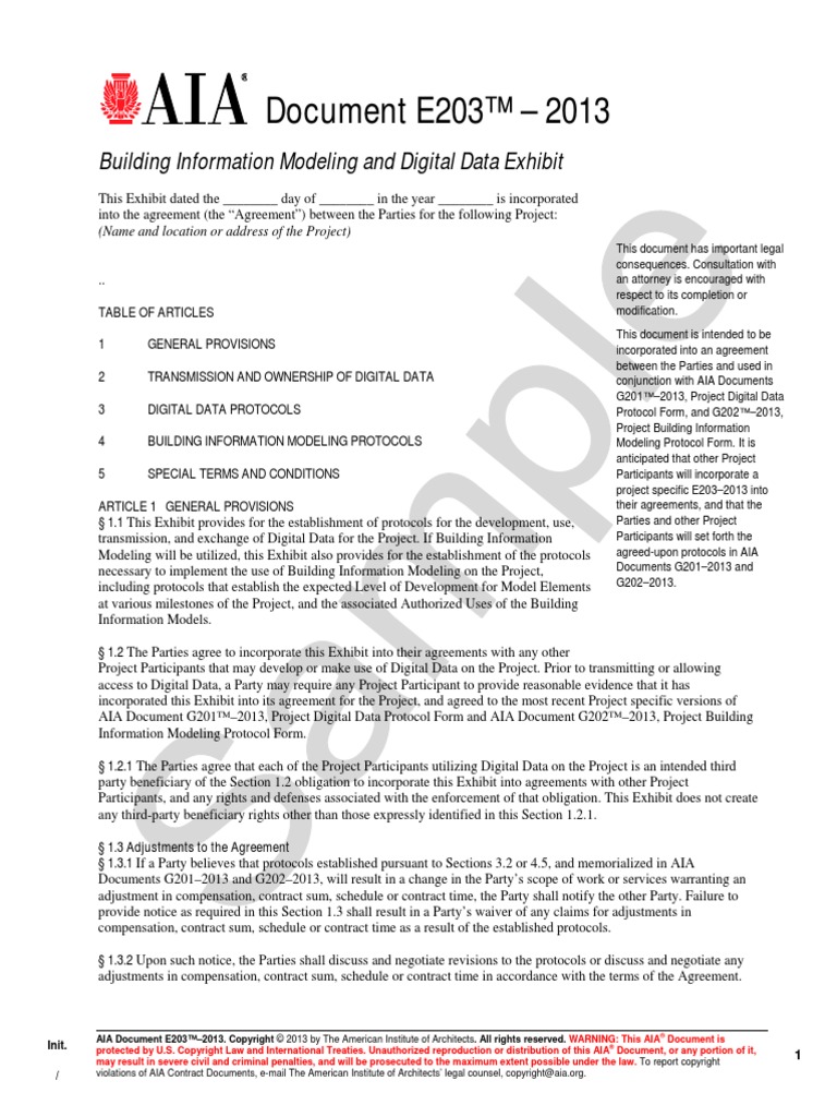 AIA E203 2013 Free Sample Preview PDF | PDF | Treaty | Copyright