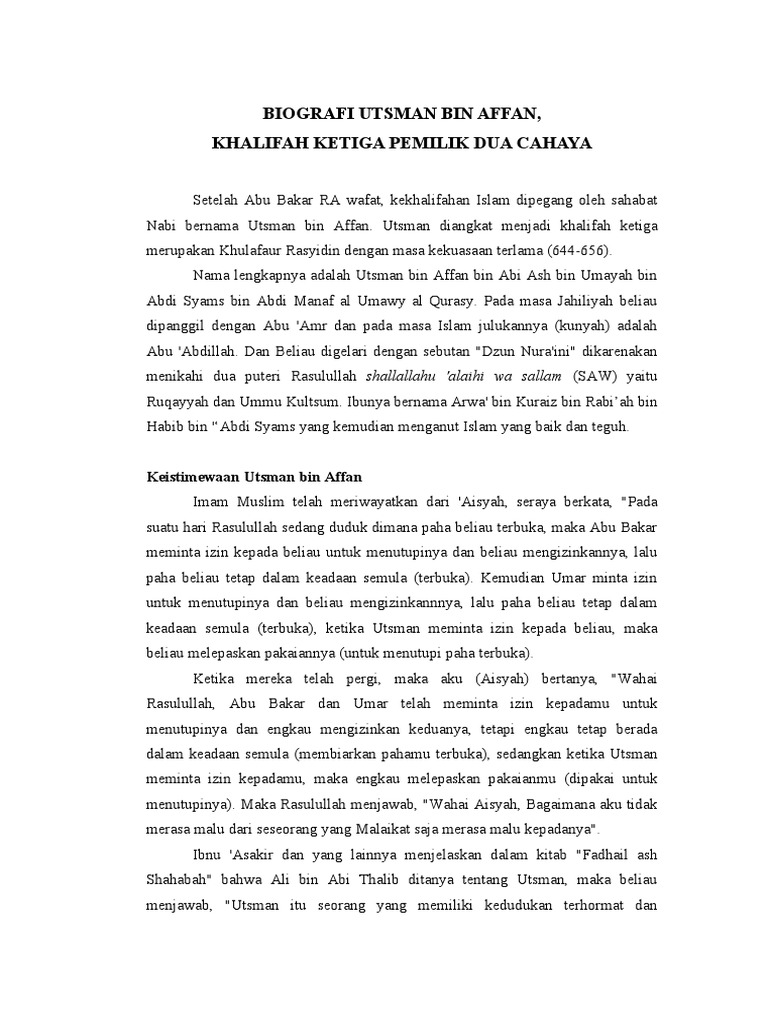 Biografi Utsman Bin Affan | PDF