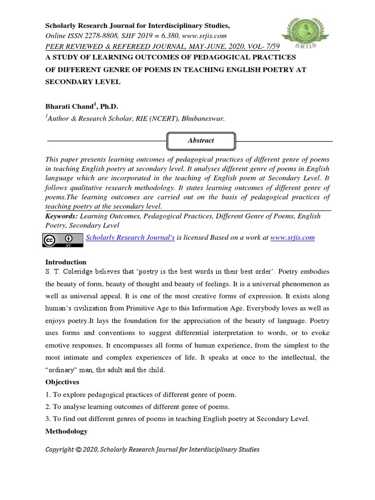 A Study of Learning Outcomes of Pedagogical Practices of Different ...