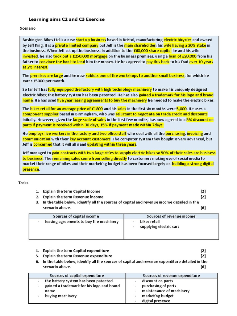 Learning Aims C2 and C3 Exercise: Tasks | PDF | Revenue | Retail