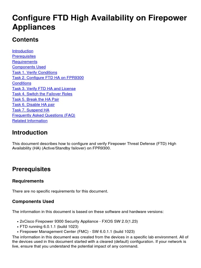 Configure FTD High Availability On Firepower Appliances: Requirements ...