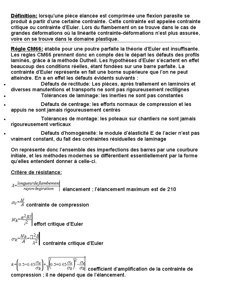 Flambement et contraintes d'Euler en structures | PDF | Flambage ...