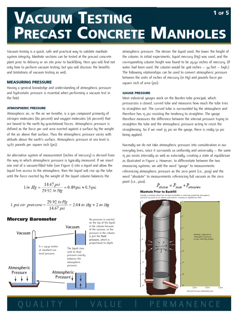 Vacuum Testing Precast Concrete Manholes | PDF | Pounds Per Square Inch ...