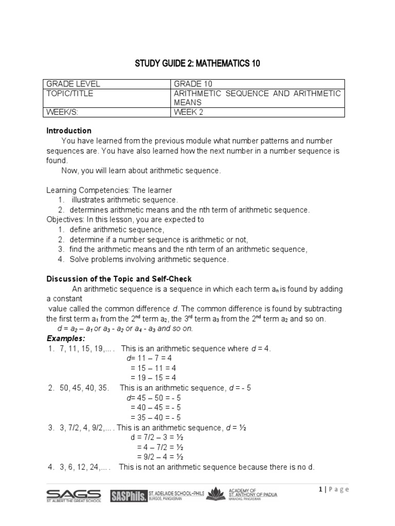 Study Guide 2: Mathematics 10: - A Ora - A Ora - A and So On | PDF ...