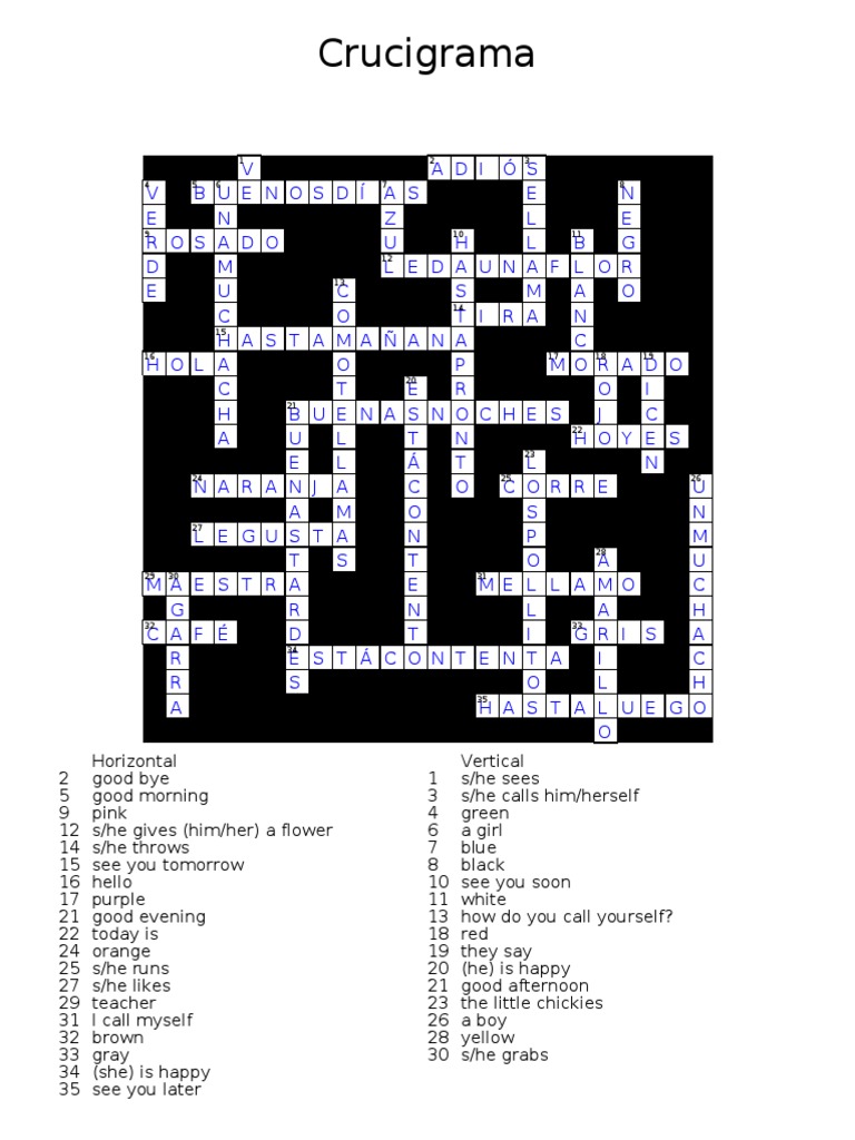 Spanish Crossword Puzzle | PDF