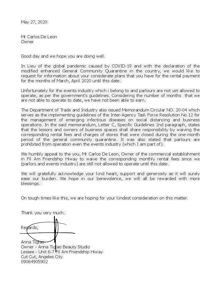 Letter To Lessor | PDF