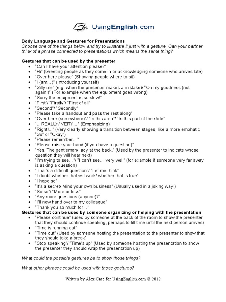 Effective Presentation Body Language Tips | PDF | Language Arts ...