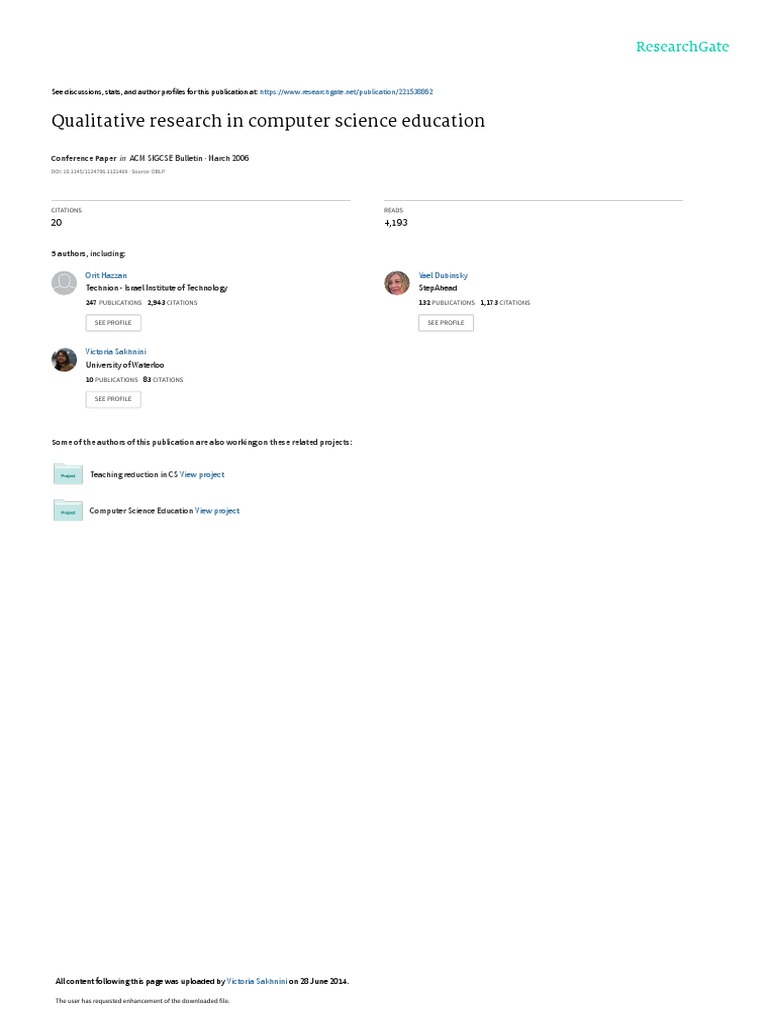 Qualitative Research in Computer Science Education PDF | PDF ...