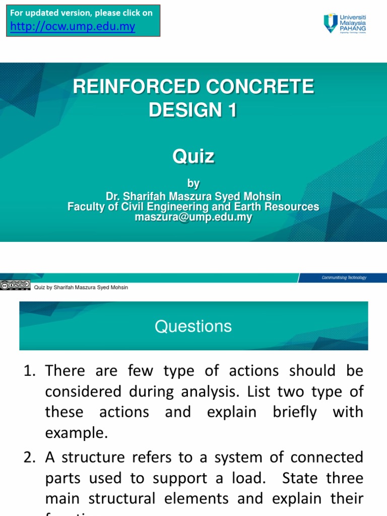Reinforced Concrete Design 1 Quiz | PDF