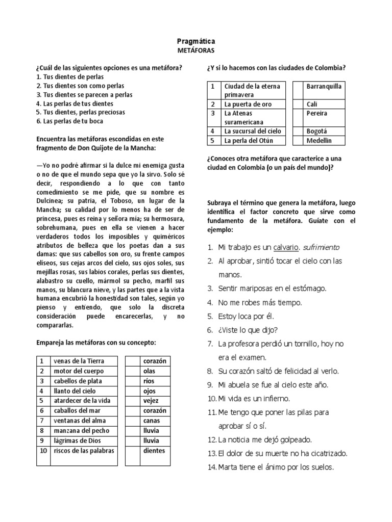 Ejercicio METÁFORAS | Descargar gratis PDF | Metáfora | Religión y creencia