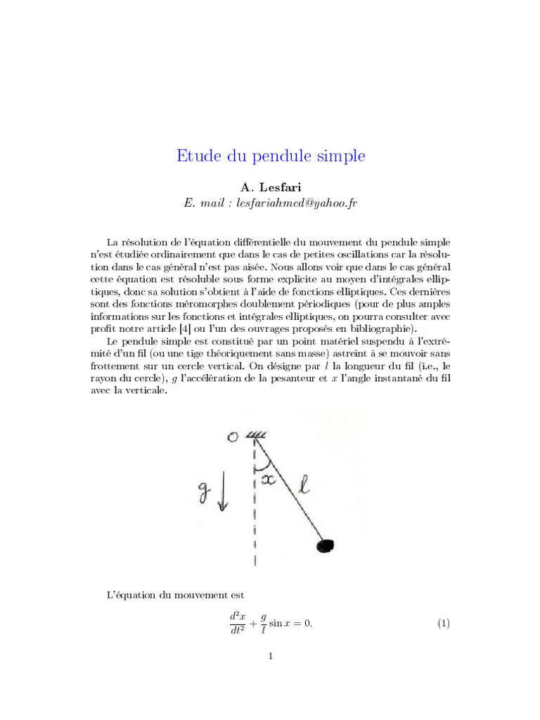 Résolution de l'équation du pendule simple | PDF | Pendule (physique ...