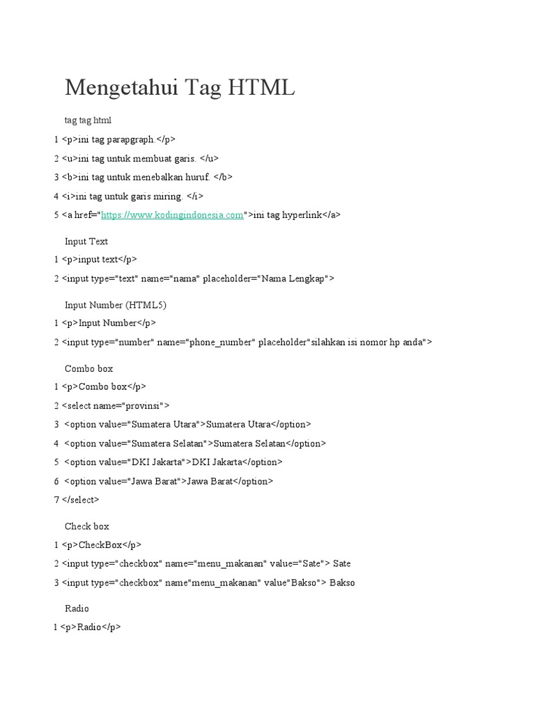 Mengetahui Tag HTML | PDF | Computer File Formats | World Wide Web ...