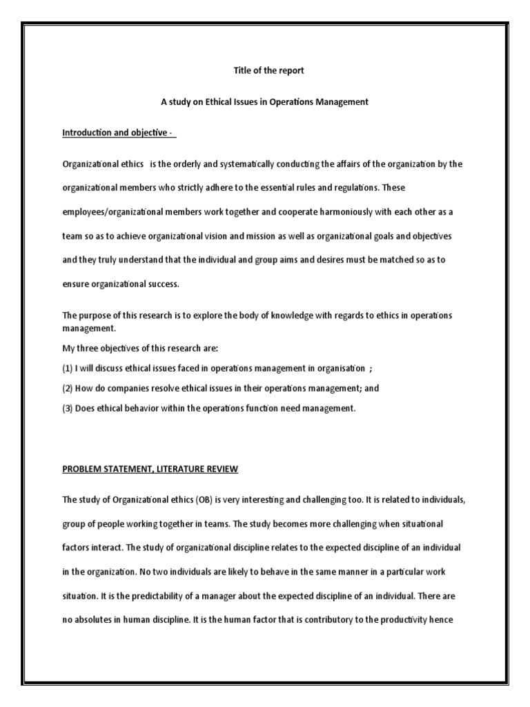 Ethical Issues in Operation Management | PDF | Organizational Culture ...