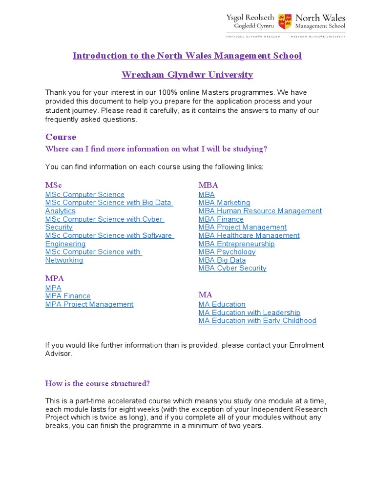 An Informative Guide to Online Masters Programmes at North Wales Management School | PDF ...