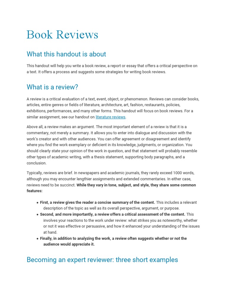 Book Reviews: What This Handout Is About | PDF