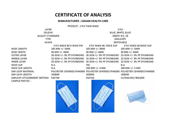 Analysis of Quality Standards and Specifications for 3 Ply Face Masks ...