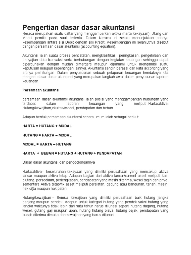 Pengertian Dasar Akuntansi dan Persamaan | PDF