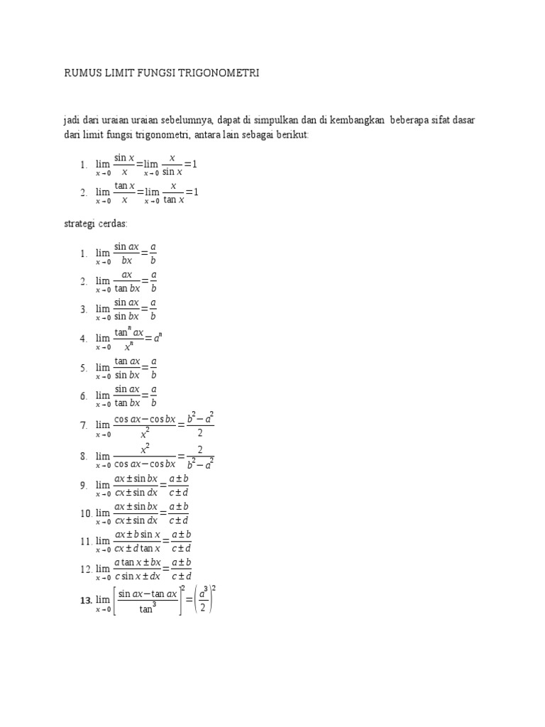 Rumus Limit Fungsi Trigonometri | PDF