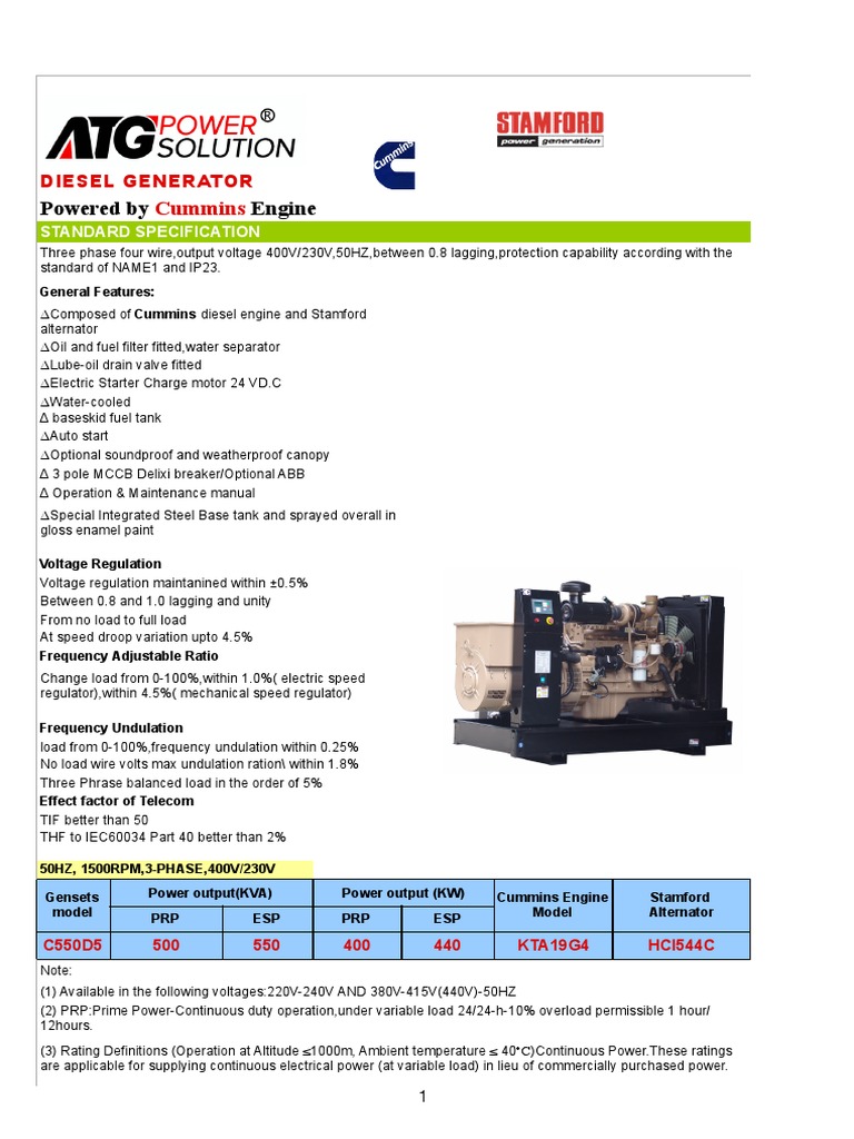 Cummins Data Sheet C550D5 | PDF | Engines | Diesel Engine