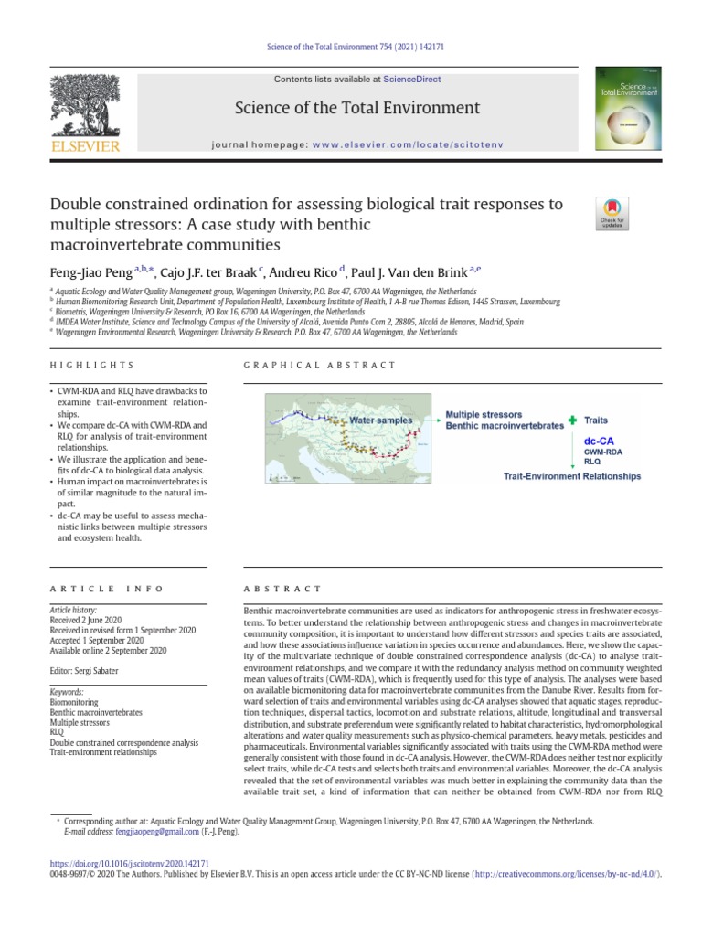 Double Constrained Ordination For Assessing Biological Trait Responses ...