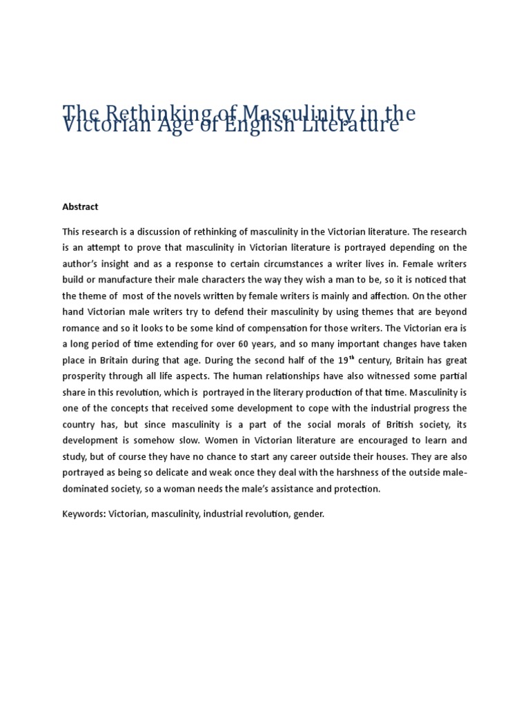 The Rethinking of Masculinity in The Victorian Age of English ...