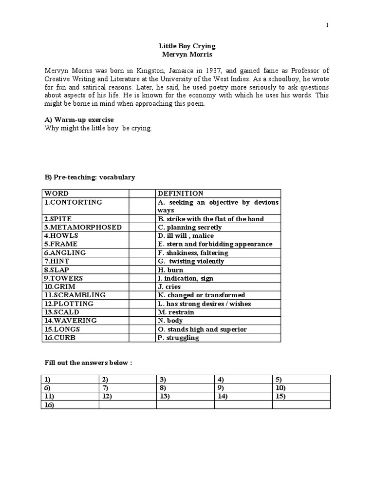 Little Boy Crying | PDF | Poetry | Syntax