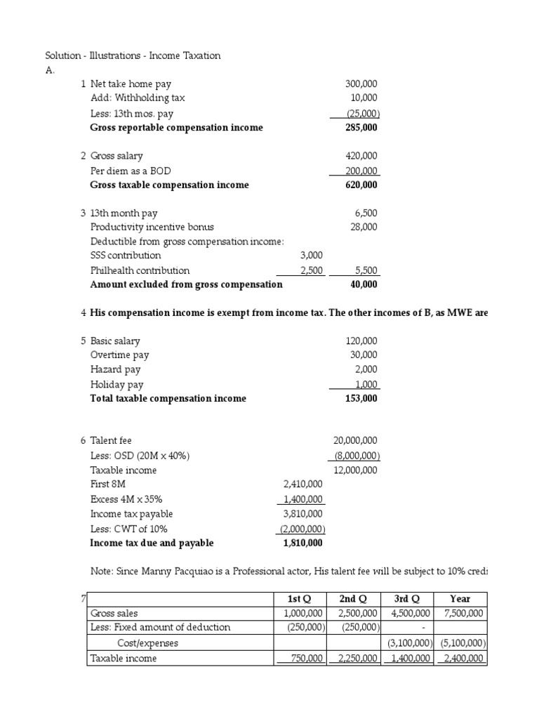 Income Taxation Calculations and Examples | PDF | Income Tax | Taxable ...